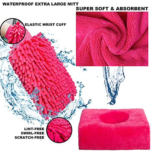 AUTODECO 24Pcs Car Wash Cleaning Tools Kit Car Detailing Set with Canvas Bag Pink Collapsible Bucket Larger Wash Mitt Towels Tire Brush Extendable Window Scraper Complete Interior Car Care Kit