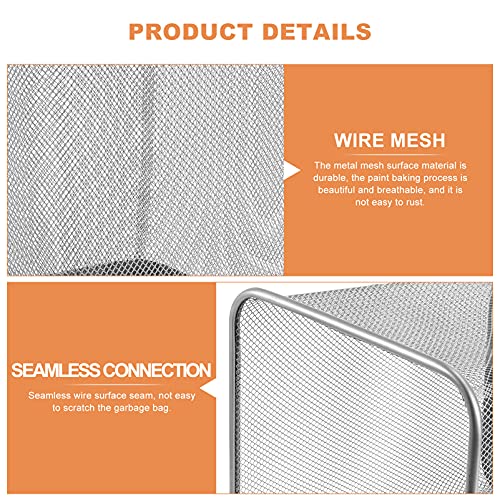 YARNOW Stainless Steel Mesh Wastebasket Trash Can Rectangular Open Top Waste Basket Bin for Home Office Kitchen (Silver)