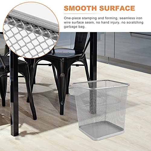 YARNOW Stainless Steel Mesh Wastebasket Trash Can Rectangular Open Top Waste Basket Bin for Home Office Kitchen (Silver)
