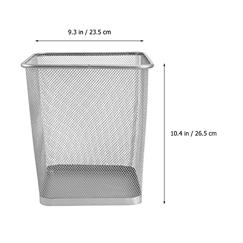YARNOW Stainless Steel Mesh Wastebasket Trash Can Rectangular Open Top Waste Basket Bin for Home Office Kitchen (Silver)
