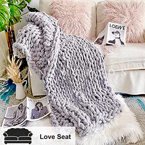 Mansmerton Chunky Knit Blanket Throw-Large50"x60"Grey-Warm Soft crochet Chenille Yarn Thick Knit Blanket for Bed-cozy Cable knit queen Blanket-Big Weighted Chunky Blanket-Boho Home Decor,Gift Washable