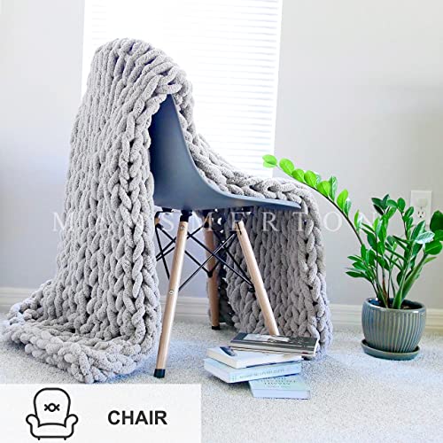 Mansmerton Chunky Knit Blanket Throw-Large50"x60"Grey-Warm Soft crochet Chenille Yarn Thick Knit Blanket for Bed-cozy Cable knit queen Blanket-Big Weighted Chunky Blanket-Boho Home Decor,Gift Washable