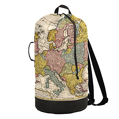Vintage Retro World Map Laundry Bag Large Heavy Duty Laundry Backpack for College Students Laundry bag with Shoulder Straps Dirty Clothes Organizer for Traveling Waterproof