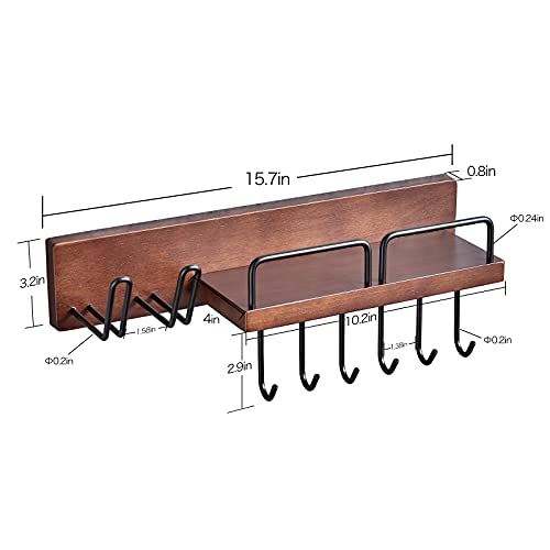 Key Holder for Wall, Key Hooks for wall, Wood Key Holder for Wall Decorative with 8 Key Hooks and A Floating Shelf, Key Rack Perfect for Rustic Home Decor