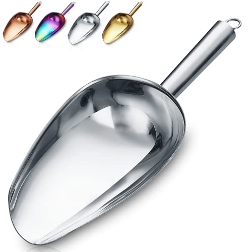 Ice Scoop, Fashion Ice Cream Scoop, Premium Stainless Steel Cookie Scoop, Dog Food Scoop, Sturdy Flour Scoop, Utility Candy Scoop, Dishwasher Safe (Silver/8oz/9 Inch)