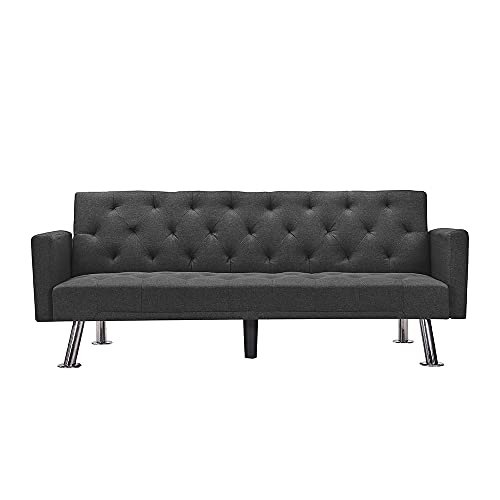 Convertible Folding Futon Sofa Bed, Grey Fabric Sleeper Sofa Couch for Compact Living Space
