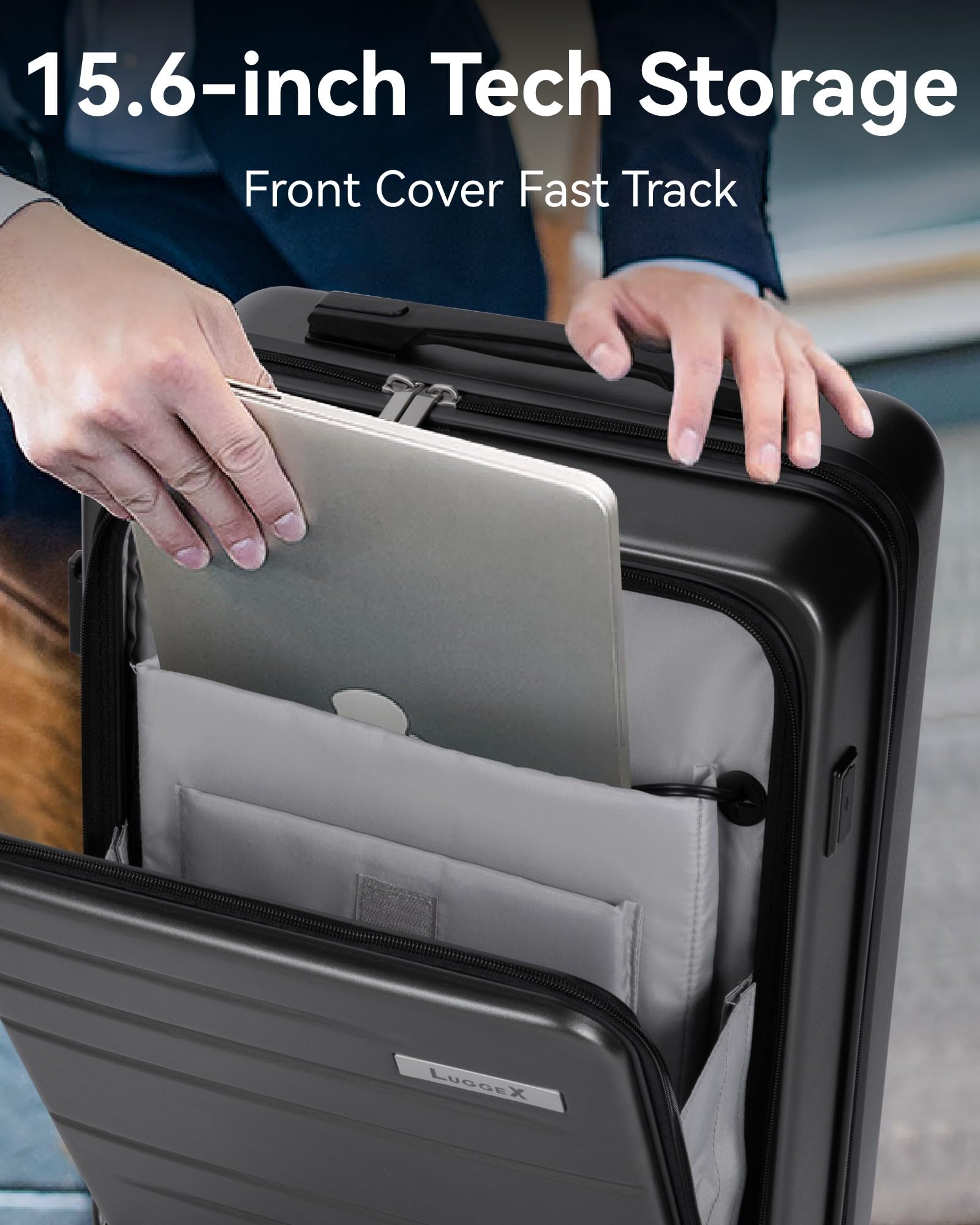 LUGGEX Luggage Sets 2 Pieces, 20 Inch Carry On Luggage with USB Port and 26 Inch Checked Suitcase with Front Opening, Only 26" Expandable (Silver, 20/26)