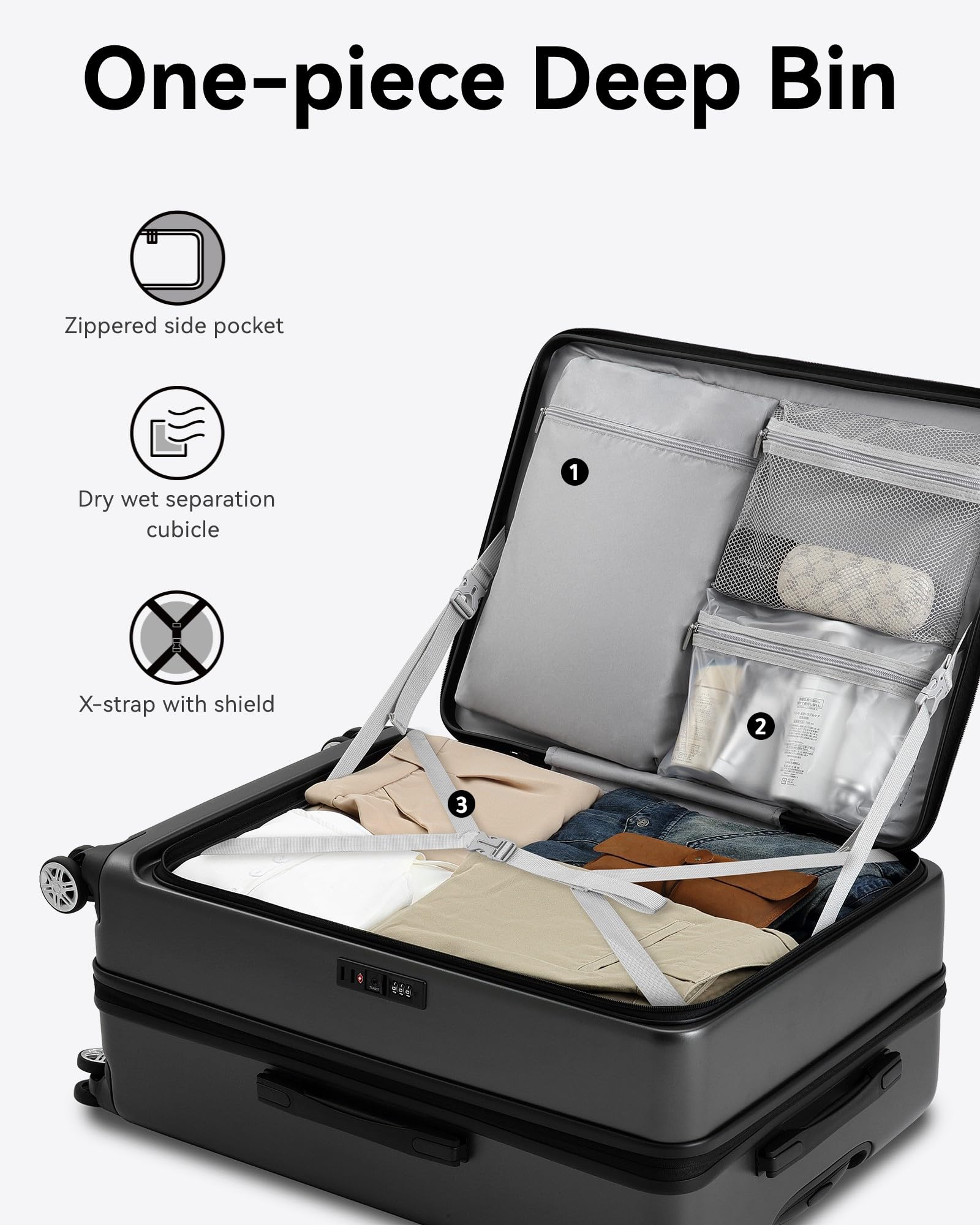 LUGGEX Luggage Sets 2 Pieces, 20 Inch Carry On Luggage with USB Port and 26 Inch Checked Suitcase with Front Opening, Only 26" Expandable (Silver, 20/26)