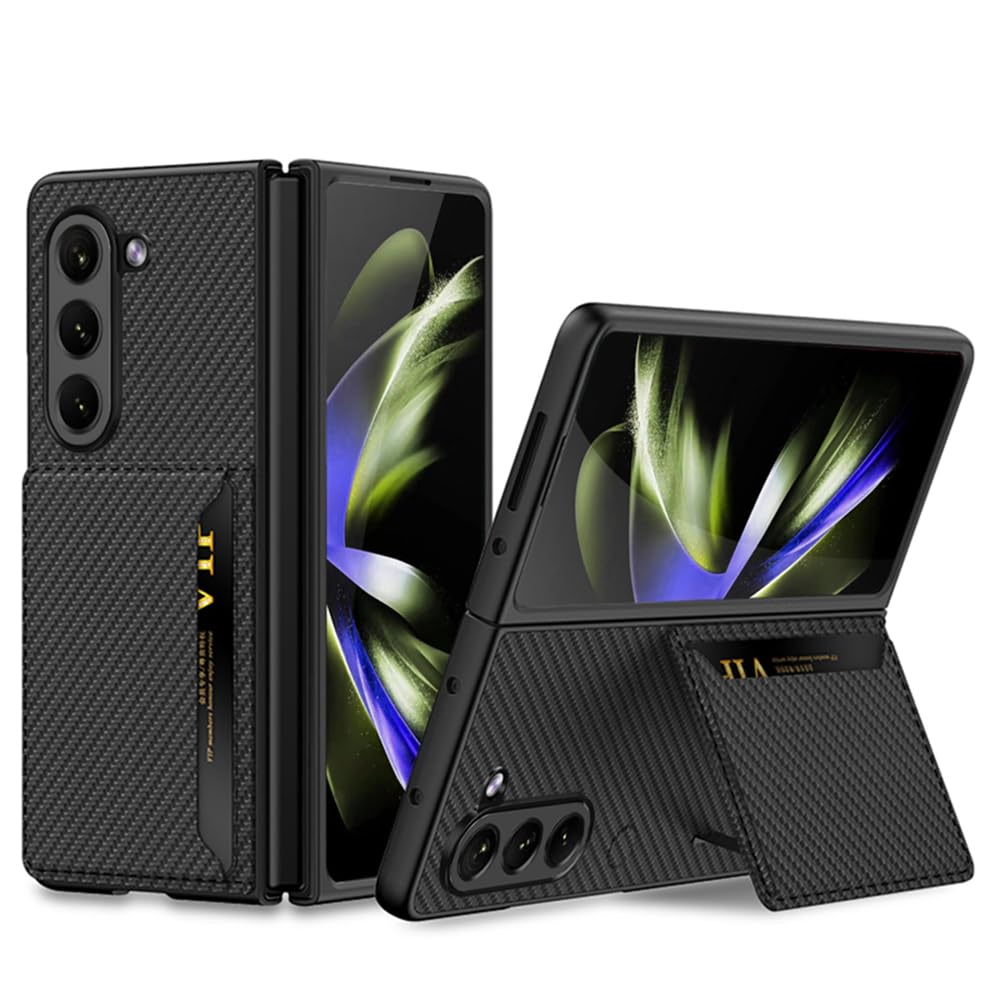 SHIEID Galaxy Z Fold 5 Wallet Case Ultra Thin Leather Samsung Fold 5 Case with 2 Card Slots Kickstand Phone Cover for Samsung Galaxy Z Fold 5 2023, Carbon Fiber Pattern