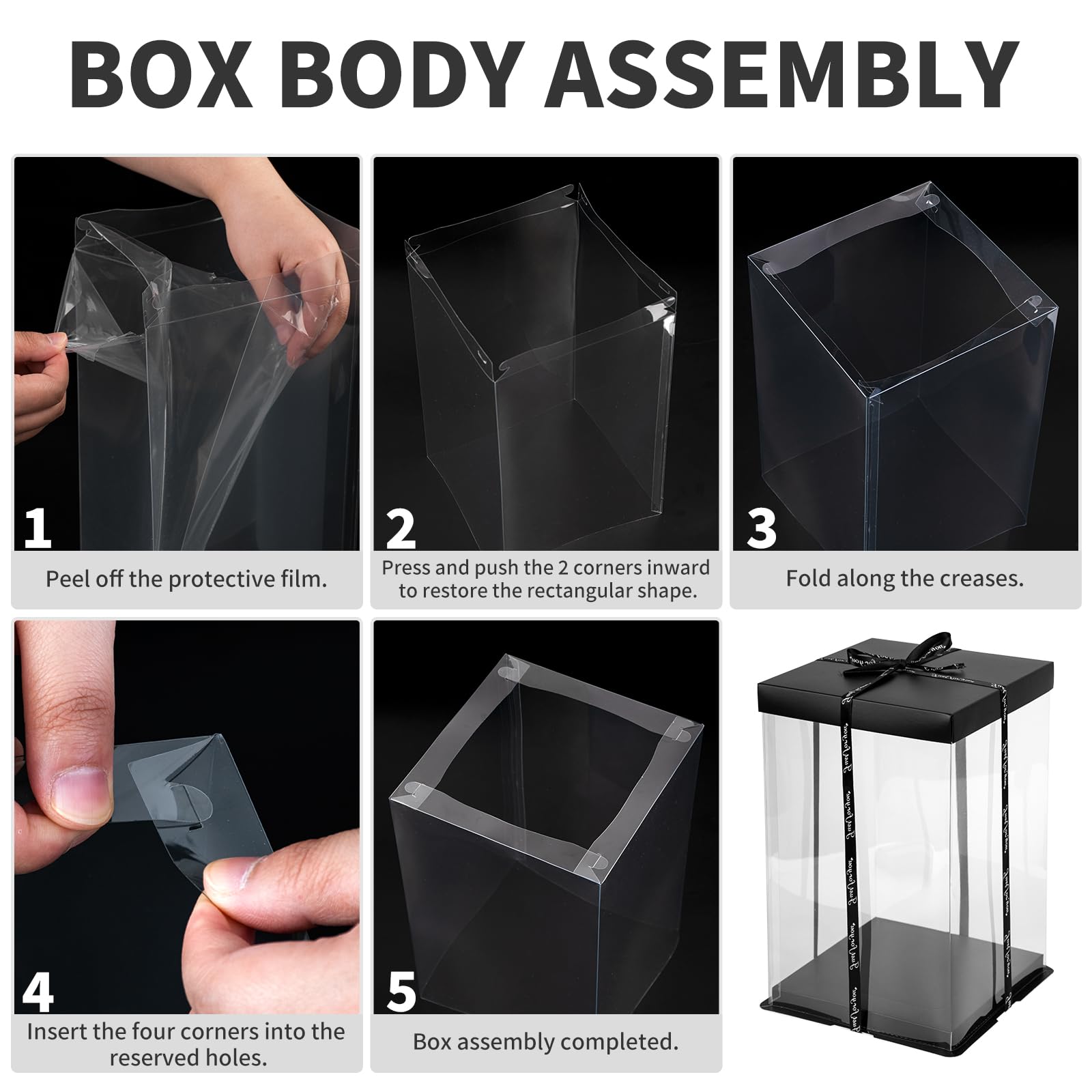 FERGONO 1PC Clear Gift Box, 6.69 x 6.69 x 11.02 inch Transparent Gift Box, Transparent Display Case Gift Boxes with Base, Lid & Ribbon for Wedding, Birthday, Easter Mother's Father's Day Party