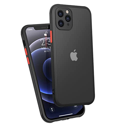 ZEZHOU iPhone 11 Pro Max Case with Camera Lens Protector 6.5", Shockproof Full Body Covered Soft Flat Edge Bumper Enhanced Corner, Translucent Matte Hard PC Back Slim Drop Protection Phone Case, Black