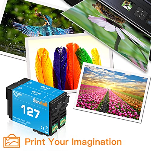 Run Star 2 Pack 127 Cyan Remanufactured Ink Cartridge Replacement for Epson 127 T127 use for Epson Workforce 60 530 625 545 645 840 845 WF-3520 WF-3540 WF-7010 WF-7510 WF-7520 Printer (2 Cyan)