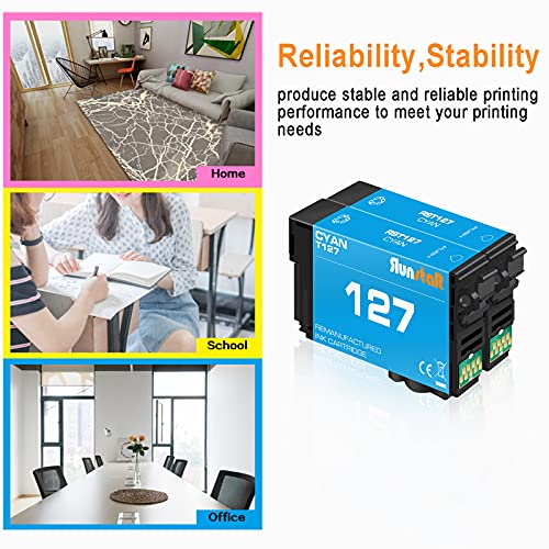 Run Star 2 Pack 127 Cyan Remanufactured Ink Cartridge Replacement for Epson 127 T127 use for Epson Workforce 60 530 625 545 645 840 845 WF-3520 WF-3540 WF-7010 WF-7510 WF-7520 Printer (2 Cyan)