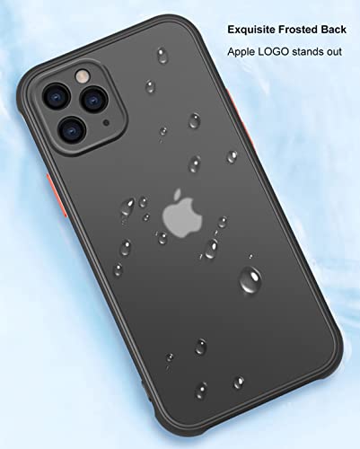 ZEZHOU iPhone 11 Pro Max Case with Camera Lens Protector 6.5", Shockproof Full Body Covered Soft Flat Edge Bumper Enhanced Corner, Translucent Matte Hard PC Back Slim Drop Protection Phone Case, Black