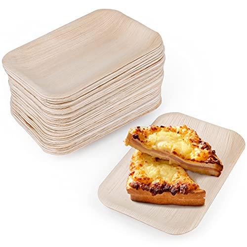 Dicunoy 35 Pack Disposable Charcuterie Boards, Mini Appetizer Serving Platters, Reusable Food Trays Palm Leaf Plates for Party, Rectangle Cocktail Dishes for Weddings, Dessert, BBQ, Sushi, 9.5" x 6"