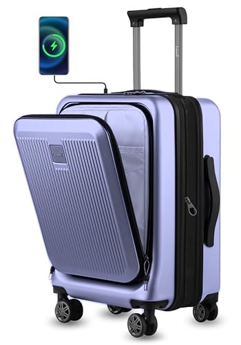 LUGGEX Carry on Luggage with Front Pocket, PC Hard Shell Suitcase with USB Port, Expandable Luggage Airline Approved (Blue, 20 Inch, 36.7L)
