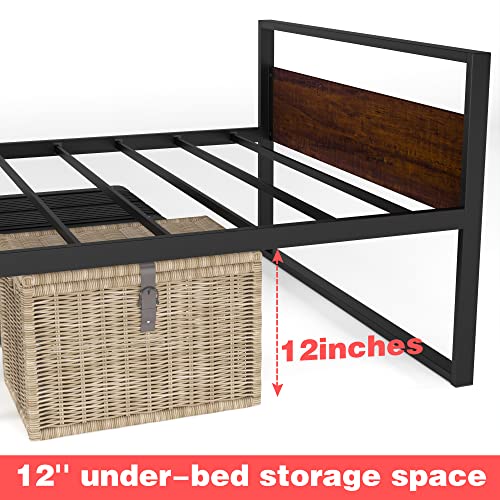 Weehom Metal Platform Bed Frame with Modern Wood Headboard 12" Under Bed Storage Twin DayBed Frame Steel Slat Support Noise Free,No Box Spring Needed