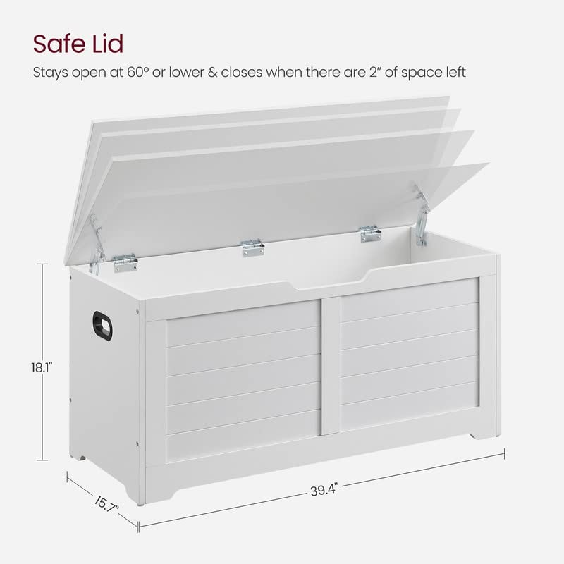 VASAGLE Storage Chest, Storage Trunk with 2 Safety Hinges, Storage Bench, Shoe Bench, Modern Style, 15.7 x 39.4 x 18.1 Inches, for Entryway, Bedroom, Living Room, Matte White ULSB061T10