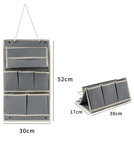 DRON TOOON Fabric Wall Hanging Storage Caddy Bag Pouch Organizer with Adhesive Hooks for Bedroom Kitchen Office or Car, Grey