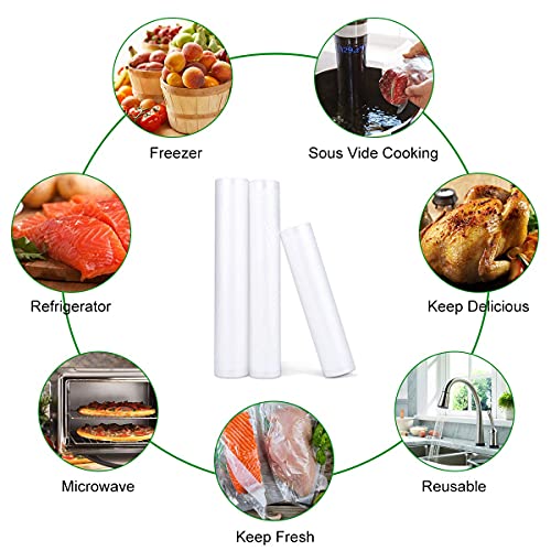 Vacuum Sealer Bags, 8"/11β x 118"(3-Pack) Food Vacuum Bags, Customized Commercial Grade Bag Rolls for FoodSaver, Vac Storage, Meal Prep, Sous Vide