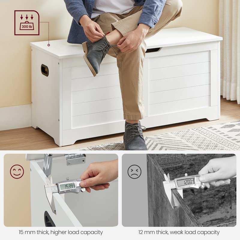 VASAGLE Storage Chest, Storage Trunk with 2 Safety Hinges, Storage Bench, Shoe Bench, Modern Style, 15.7 x 39.4 x 18.1 Inches, for Entryway, Bedroom, Living Room, Matte White ULSB061T10