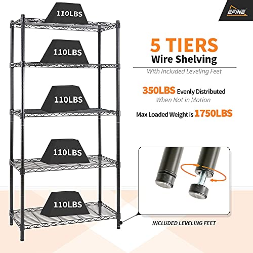 EFINE 5-Shelf Shelving Units and Storage on 3'' Wheels with Shelf Liners Set of 5, NSF Certified, Adjustable Heavy Duty Carbon Steel Wire Shelving Unit (30W x 14D x 63.7H) Pole Diameter 1 Inch