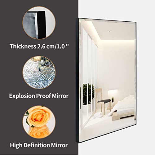 Amazon Brand β Pinzon Large Makeup Vanity Mirrors, Wall Mirror for Bathroom Living Room Bedroom, 36x24 Inch, Black