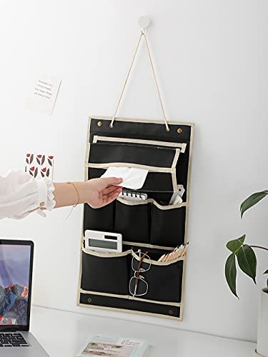 DRON TOOON Fabric Wall Hanging Storage Caddy Bag Pouch Organizer with Adhesive Hooks for Bedroom Kitchen Office or Car, Grey