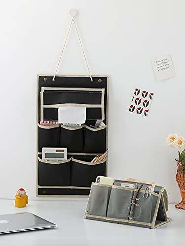 DRON TOOON Fabric Wall Hanging Storage Caddy Bag Pouch Organizer with Adhesive Hooks for Bedroom Kitchen Office or Car, Grey
