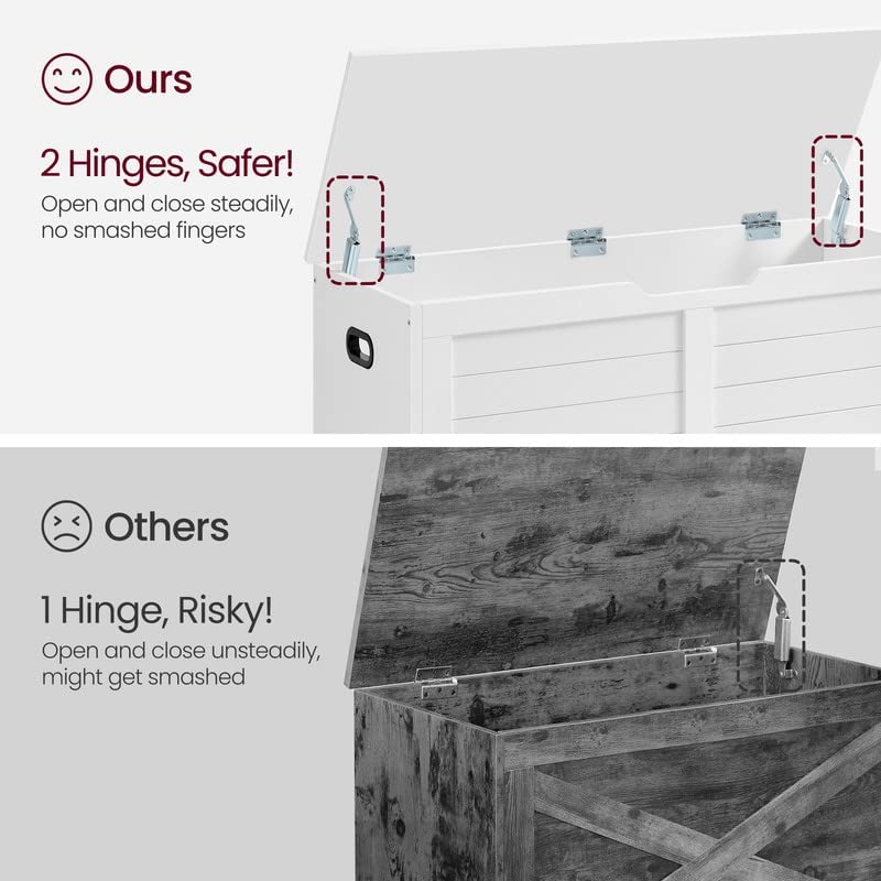 VASAGLE Storage Chest, Storage Trunk with 2 Safety Hinges, Storage Bench, Shoe Bench, Modern Style, 15.7 x 39.4 x 18.1 Inches, for Entryway, Bedroom, Living Room, Matte White ULSB061T10