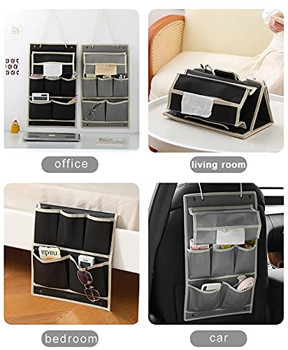 DRON TOOON Fabric Wall Hanging Storage Caddy Bag Pouch Organizer with Adhesive Hooks for Bedroom Kitchen Office or Car, Grey