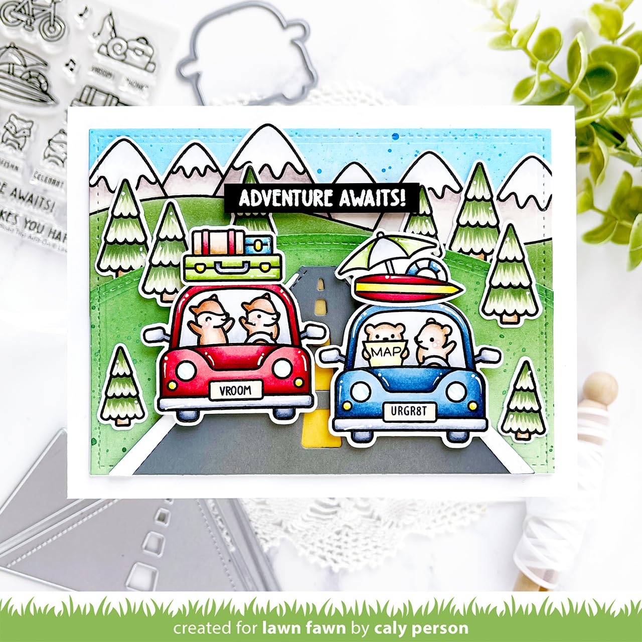 Lawn Fawn - Car Critters Road Trip Add-on Stamps, Dies and Pocket