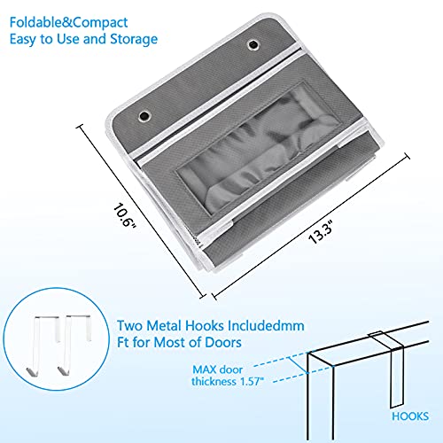 Over the Door Hanging Organizer Clear with 5 Large Clear Window Nursery Closet Cabinet Baby Wall Mount Door Organizer Storage for Bedroom, Bathroom, Kitchen, Closet and Dorm with 17 Large Pockets Gray