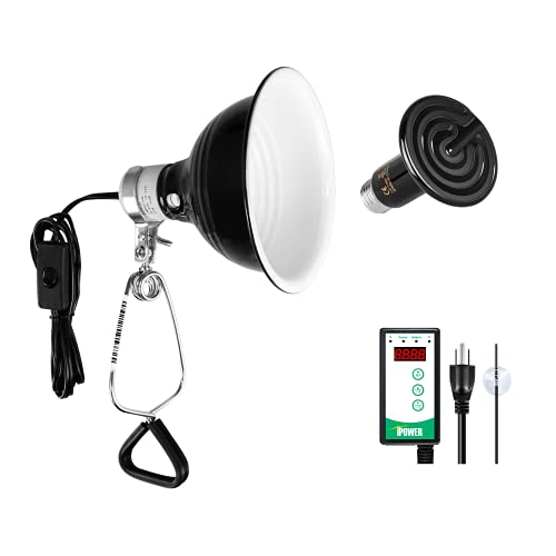 Simple Deluxe 50W Reptile Ceramic Heat Bulb No Light Emitting with 5.5 Inch 60W Dome Light Clamp Lamp Fixture and Digital Thermostat Controller, for Incubating Chicken & Amphibian Pet