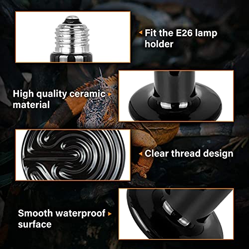 Simple Deluxe 50W Reptile Ceramic Heat Bulb No Light Emitting with 5.5 Inch 60W Dome Light Clamp Lamp Fixture and Digital Thermostat Controller, for Incubating Chicken & Amphibian Pet