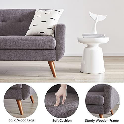 Tbfit 65" W Loveseat Sofa, Mid Century Modern Decor Love Seats Furniture, Button Tufted Upholstered Love Seat Couch for Living Room (Grey)