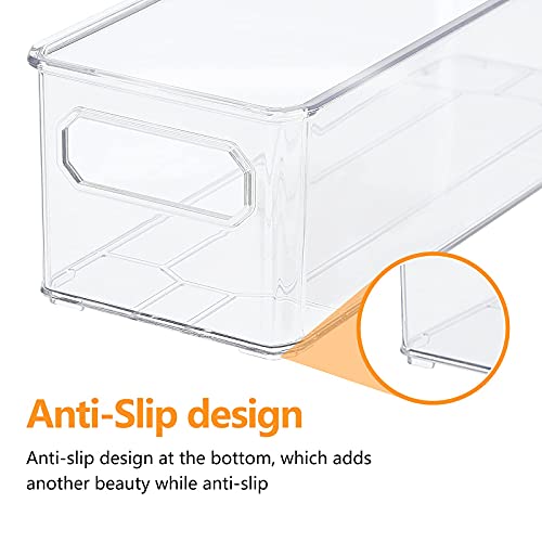 elabo Set of 4 Kitchen Organization Pantry Storage Bins, Refrigerator Organizer Bins, Food Storage Organizer Bins with Handle for Kitchen Cabinet, Freezer, Fridge, Countertop, Clear Plastic BPA Free