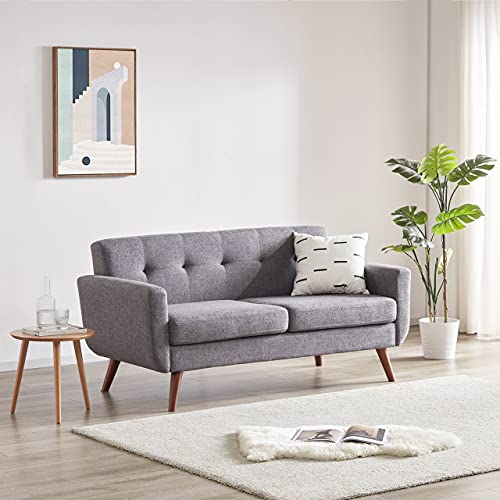 Tbfit 65" W Loveseat Sofa, Mid Century Modern Decor Love Seats Furniture, Button Tufted Upholstered Love Seat Couch for Living Room (Grey)
