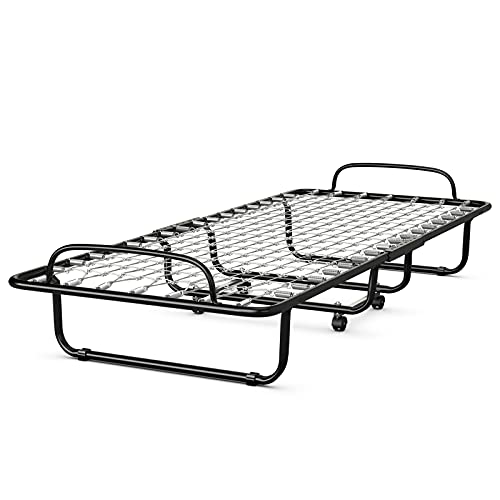 GOFLAME Folding Bed with Memory Foam Mattress, Portable Bed Cot Size with Metal Frame and Wheels for Kids and Adults, Rollaway Guest Bed for Home and Office, Made in Italy