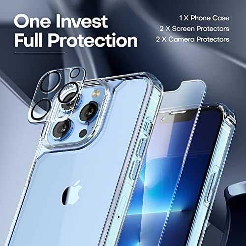 TAURI 5-in-1 for iPhone 13 Pro Phone Case, [Not-Yellowing] with 2 Screen Protector + 2 Camera Lens Protector, [Military Grade Protection] Shockproof Slim Phone Case for iPhone 13 Pro 6.1 inch, Clear