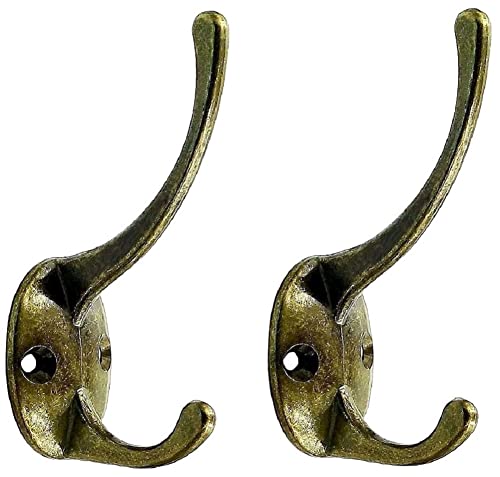 11 Pack Dual Wall Hooks Heavy Duty Made of Metal Wall Mounted with 22 Screws Hooks Fits for Coat,Bag,Towel,Hat,Key,Robes,Retro (Antique Brass, 11PCS)