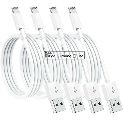 4 Pack [Apple MFi Certified] Apple Charging Cables 6ft, iPhone Chargers Lightning Cable 6 Foot, Fast iPhone Charging Cord for iPhone 12/11/11Pro/11Max/ X/XS/XR/XS Max/8/7, ipad(White)