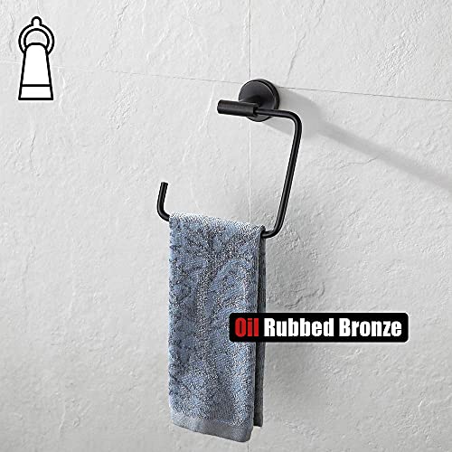 JQK Towel Ring Oil Rubbed Bronze, Stainless Steel Square Ring Towel Holder for Bathroom, 6 Inch ORB Wall Mount, TR140-ORB