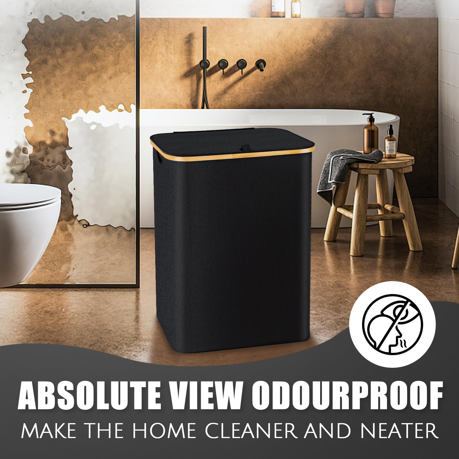 Hampers for Laundry Basket with Lid, 160L Extra Large 3 Section Clothes Divided Organizer for Bedroom, Laundry Room, Dirty Clothing Hamper, Black