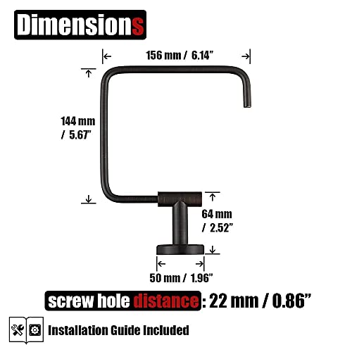 JQK Towel Ring Oil Rubbed Bronze, Stainless Steel Square Ring Towel Holder for Bathroom, 6 Inch ORB Wall Mount, TR140-ORB