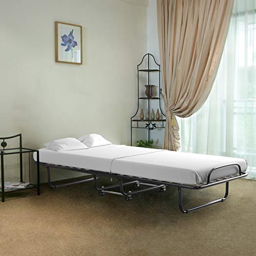 GOFLAME Folding Bed with Memory Foam Mattress, Portable Bed Cot Size with Metal Frame and Wheels for Kids and Adults, Rollaway Guest Bed for Home and Office, Made in Italy