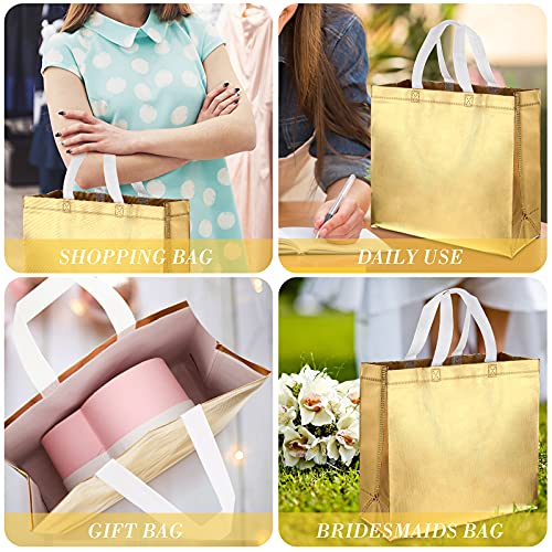 30 Pieces Glossy Reusable Grocery Bag Gift Bags with Handles for Wedding (Gold,12.6 x 4.72 x 11.02 Inch)