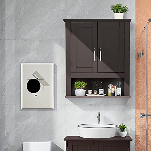 VINGLI Medicine Cabinet Bathroom Kitchen Office Wall Storage Cabinet Collection Floating Cabinet Orgaznier 2-Door Wall Cabinet Espresso