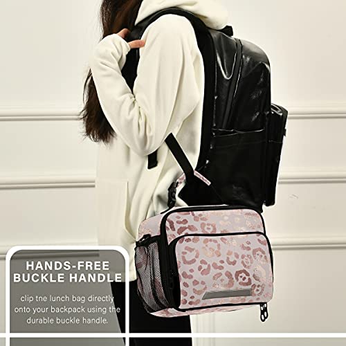 Lunch box Insulated Soft Lunch Bag Lunch Container Leopard Print Cheetah Rose Gold for Office Work School Picnic Beach
