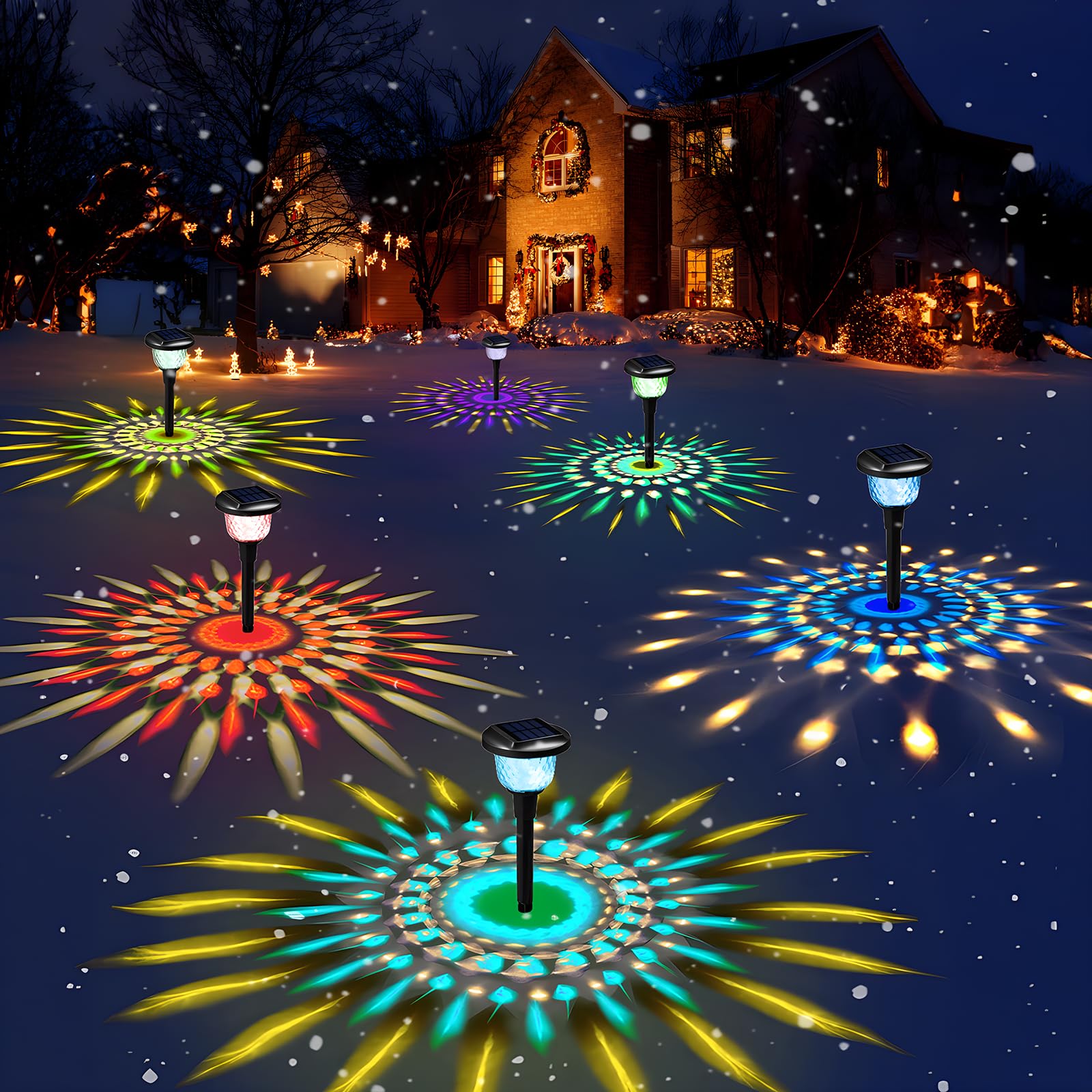 AUSRKI Outdoor Solar Pathway Lights 2 Pack, Christmas Decorative Solar Lights for Outside, Dynamic Color Changing & Warm White Mode, Bright LED Solar Charged Garden Lights for Patio, Yard, Lawn